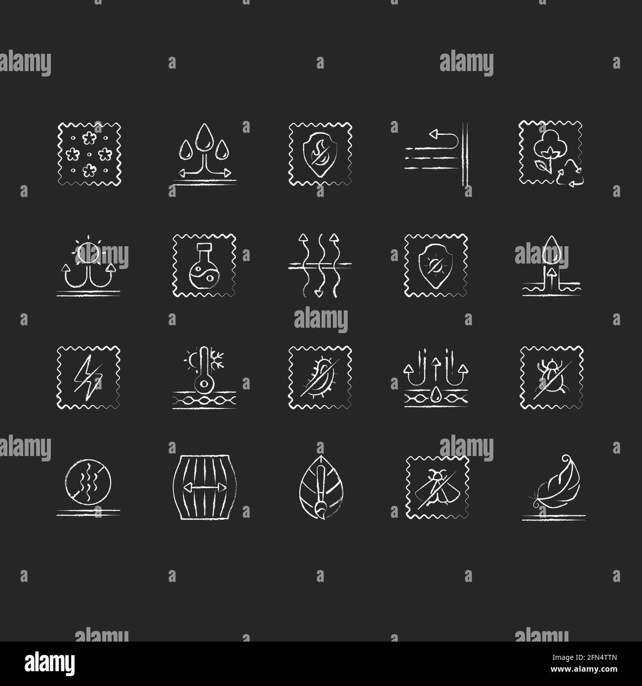 Different types of fabric feature chalk white icons set on black ... Different types of fabric feature chalk white icons set on black ...