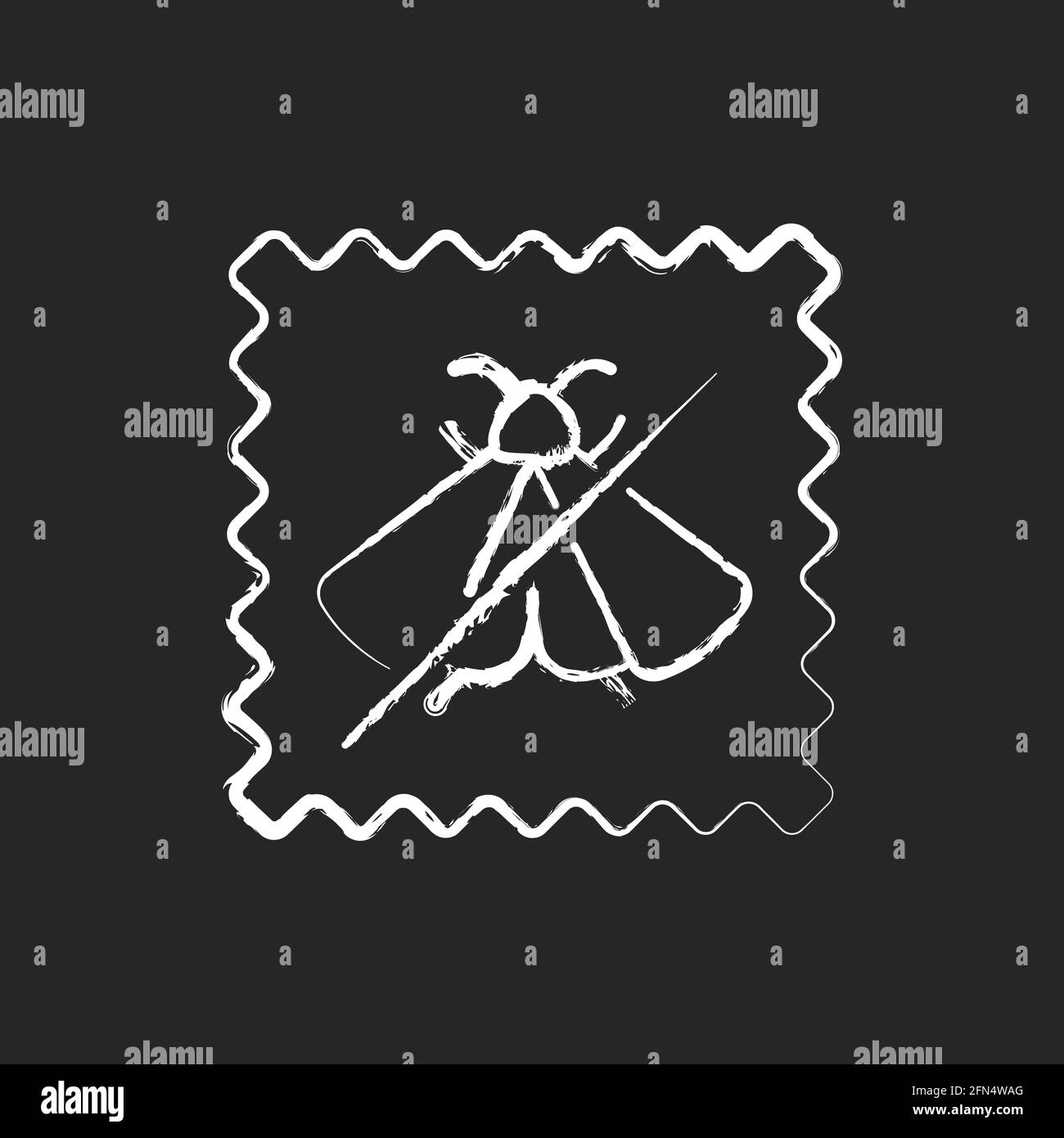 Moth repellent fabric feature chalk white icon on black background ...