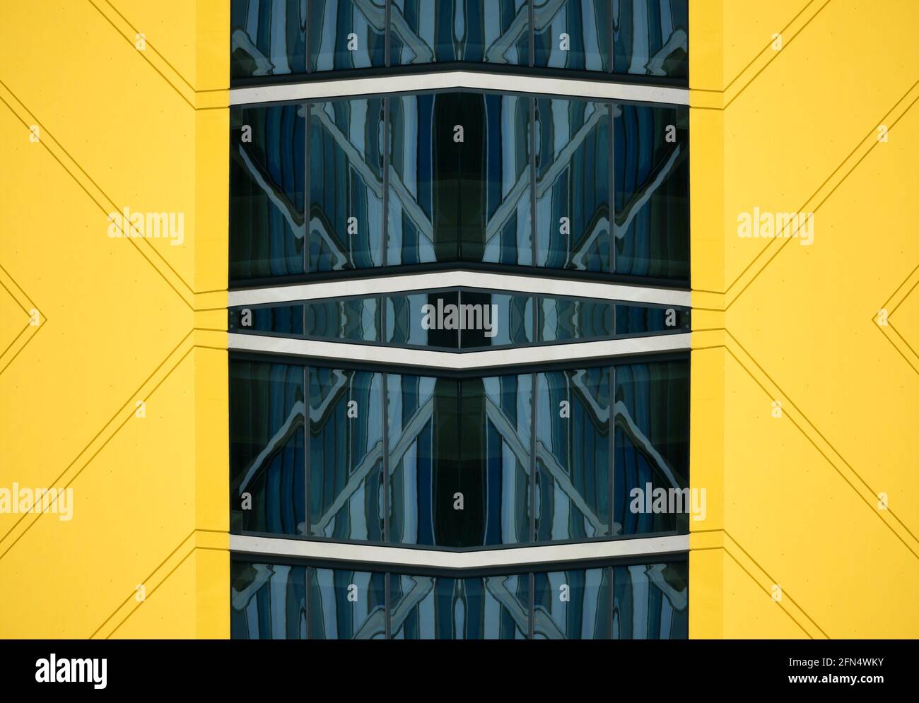 Illustration of a symmetrical bright yellow vinyl and glass cladding ...
