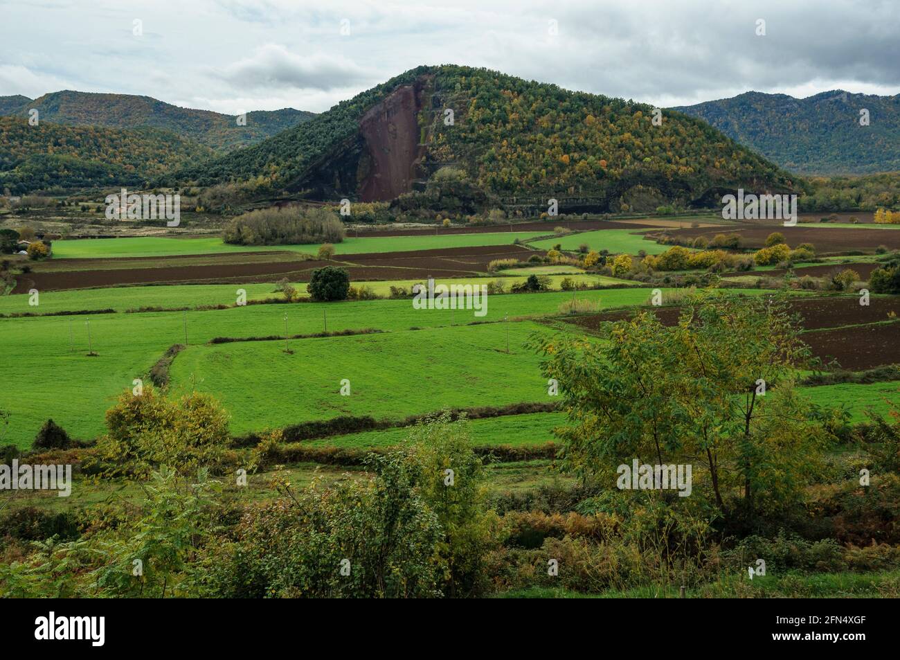 Croscat volcano in a cloudy autumn morning (Garrotxa, Catalonia, Spain ...