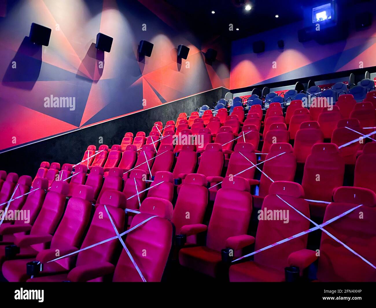 Alternative seating marks for social distancing at the cinema Stock ...
