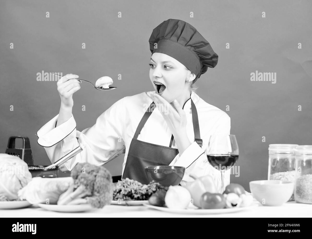 organic eating and vegetarian. Housewife. surprised woman cooking ...