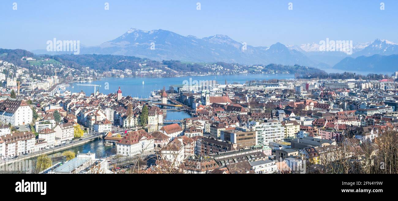 Top view of the city of Lucerne. The architecture of the old town, the ...