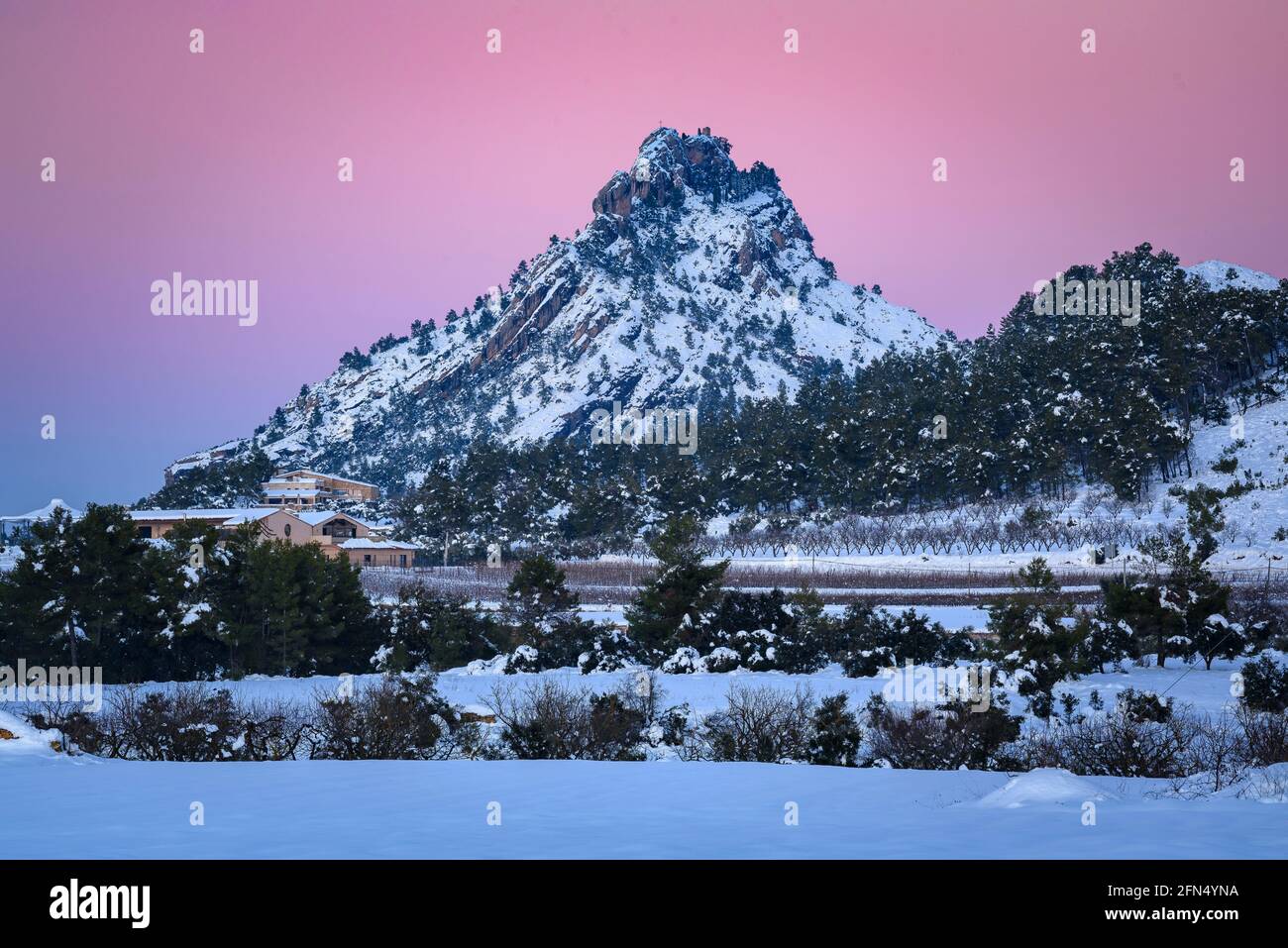 Muntanya de Santa Barbara mountain, in Horta de Sant Joan, in a winter ...