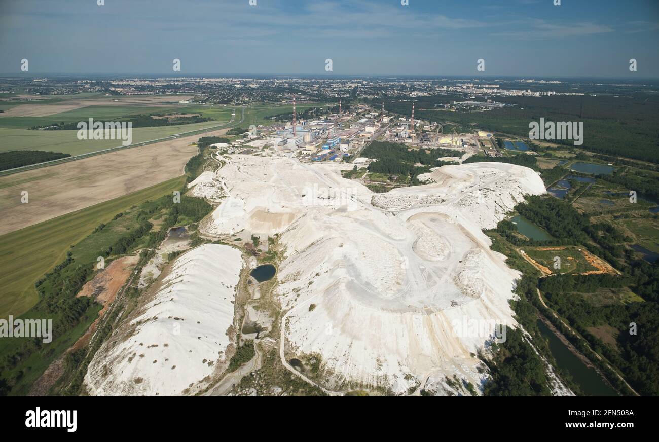 Mountain waste from industrial plant aerial drone view Stock Photo - Alamy