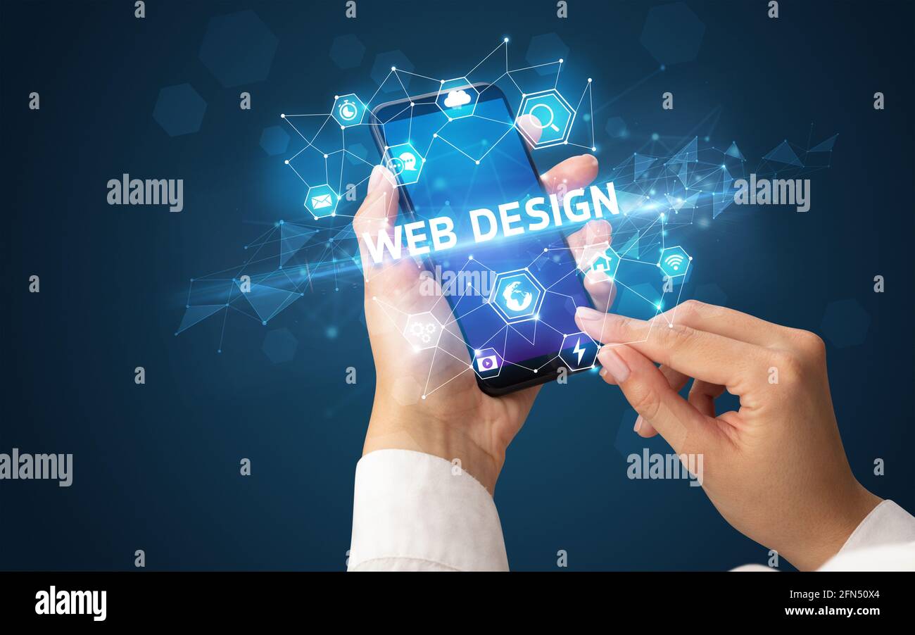 Hand using smartphone with technology concept Stock Photo - Alamy