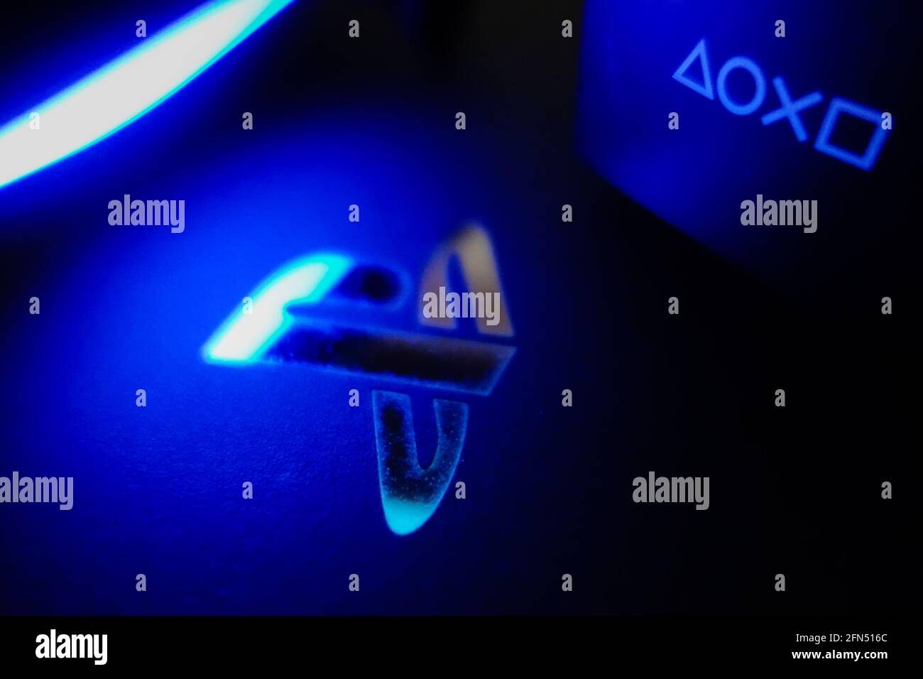 SAO PAULO, BRAZIL - May 04, 2021: Sony Playstation logo illuminated on ...