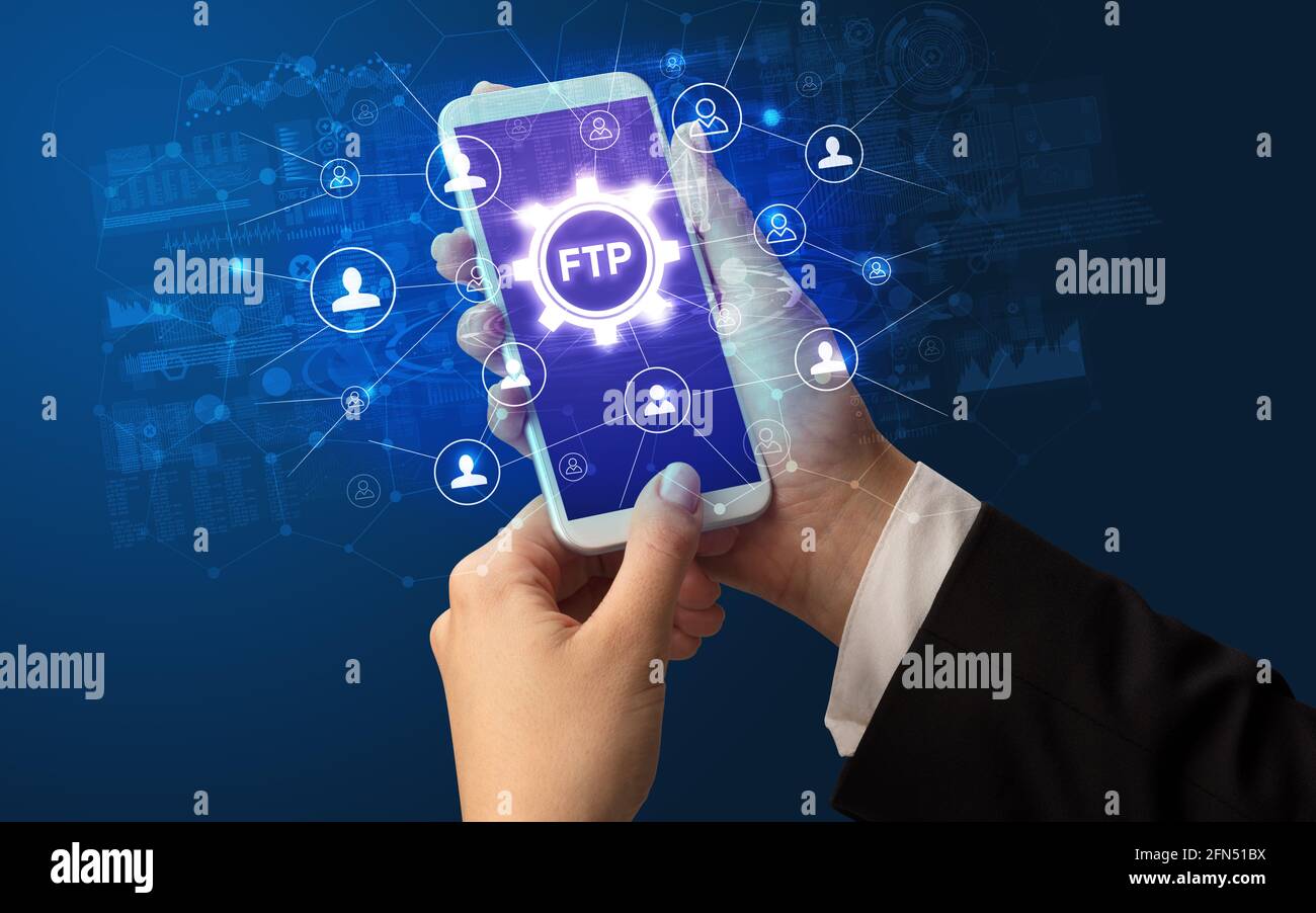 Hand using smartphone with technology concept Stock Photo - Alamy