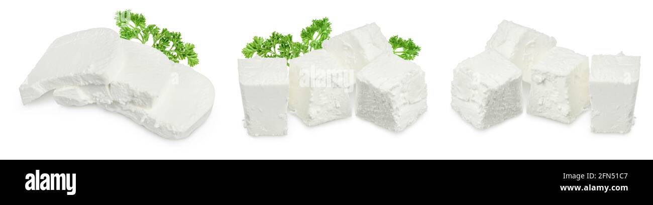 Feta cheese isolated on white background. With full depth of field. Set ...