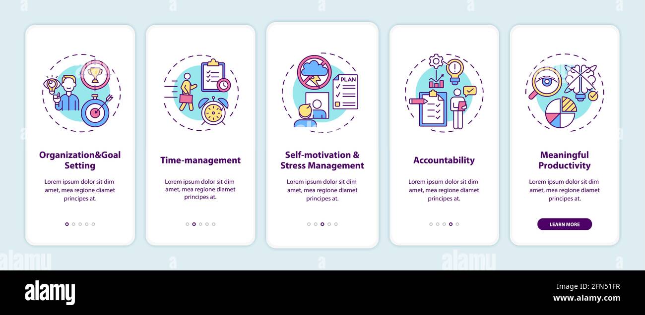 Self-management skills onboarding mobile app page screen with concepts Stock Vector Image & Art ...