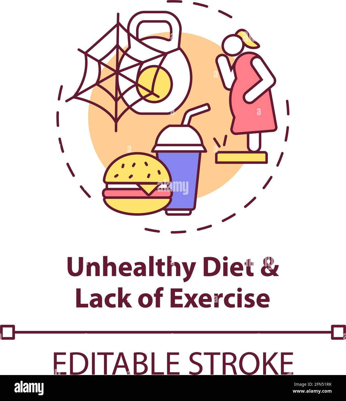 Unhealthy diet and lack of exercise concept icon Stock Vector Image ...