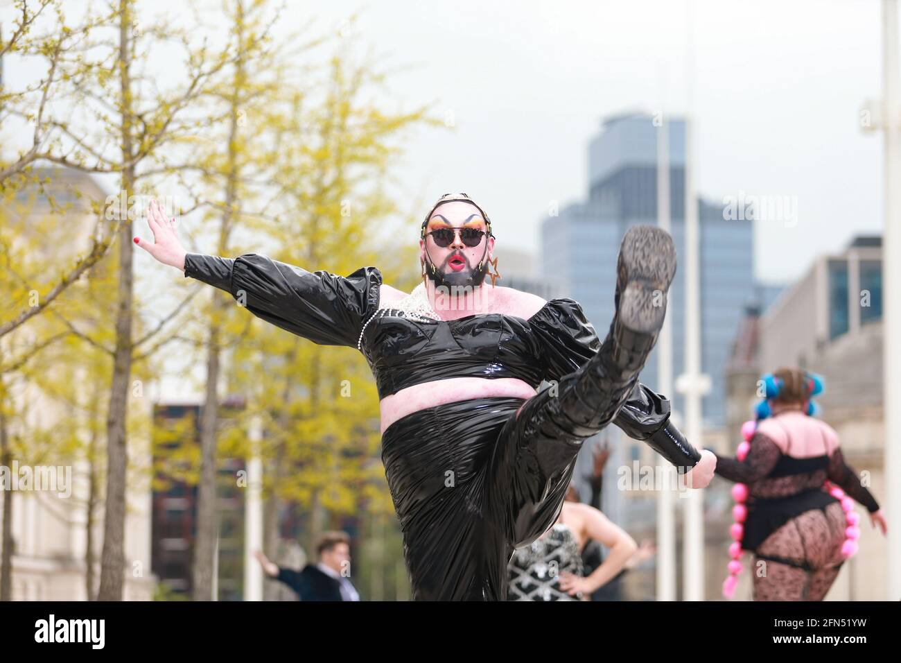 Birmingham, UK. 14th May, 2021. Drag dancers perform for the cameras as ...
