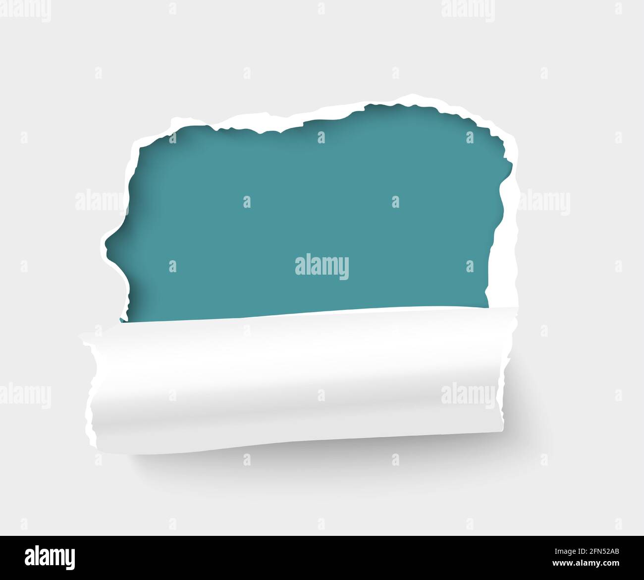 Hole with ripped edges and rolled side in white paper sheet realistic ...