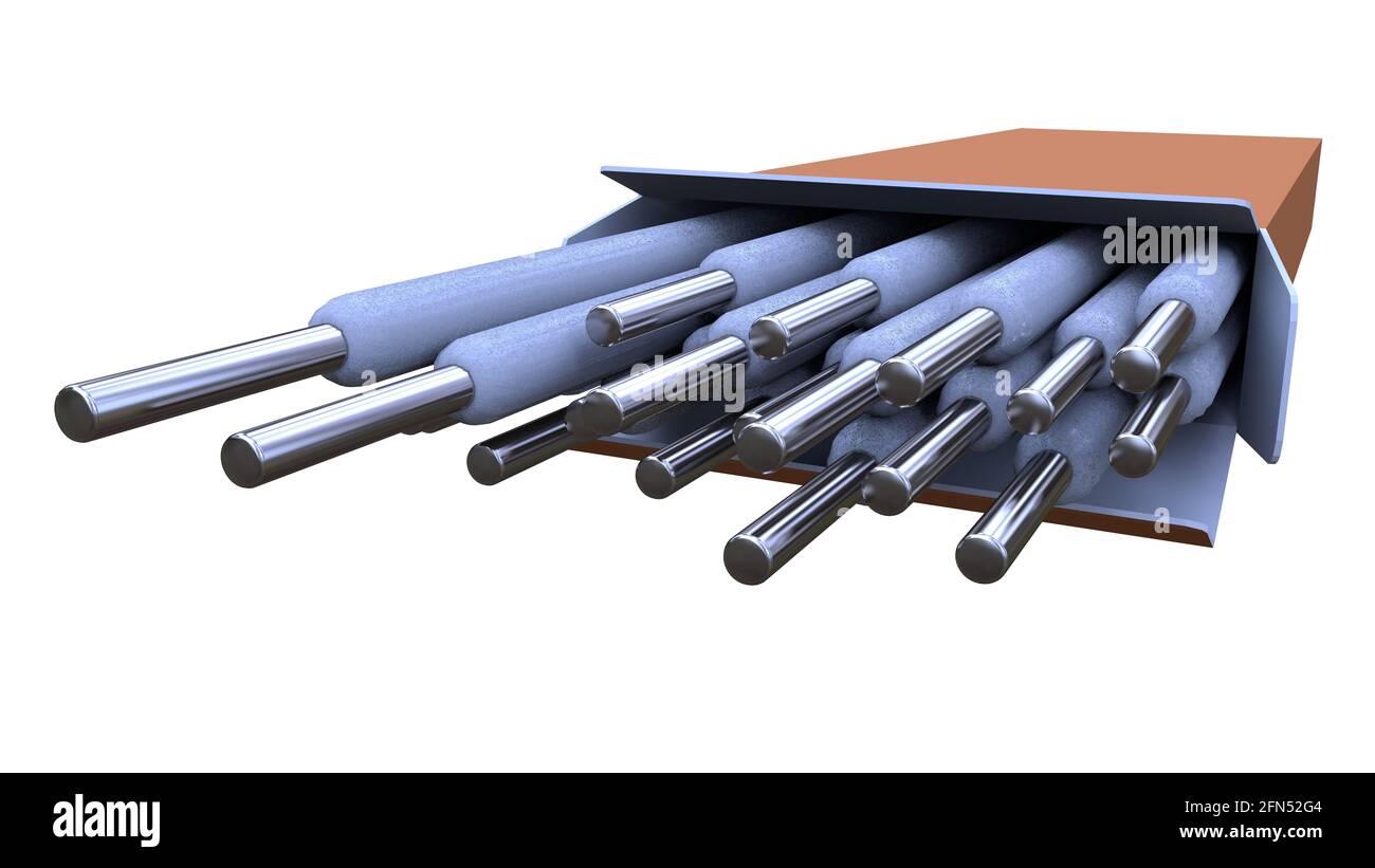 arc-welding electrodes pack - isolated industrial 3D rendering Stock ...