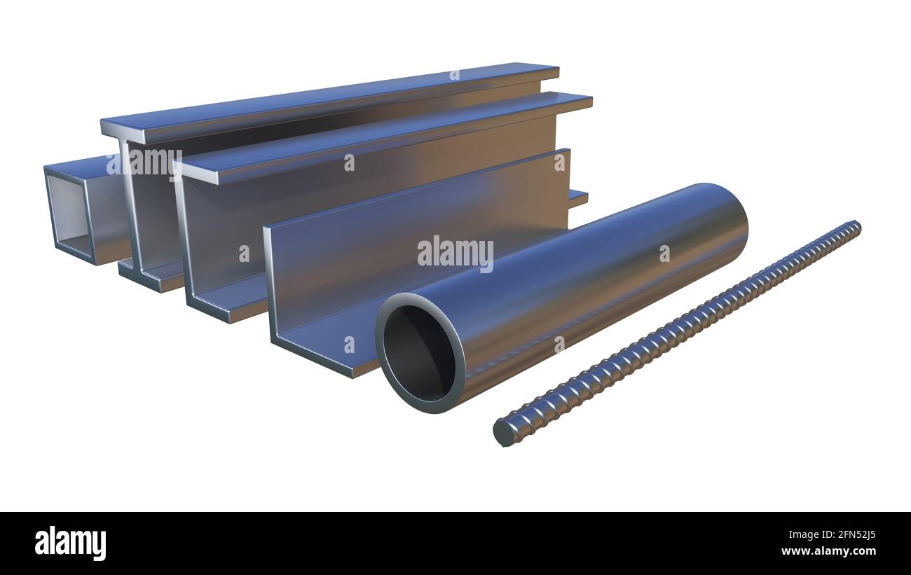 different metal profile, isolated cg industrial 3D rendering Stock ...