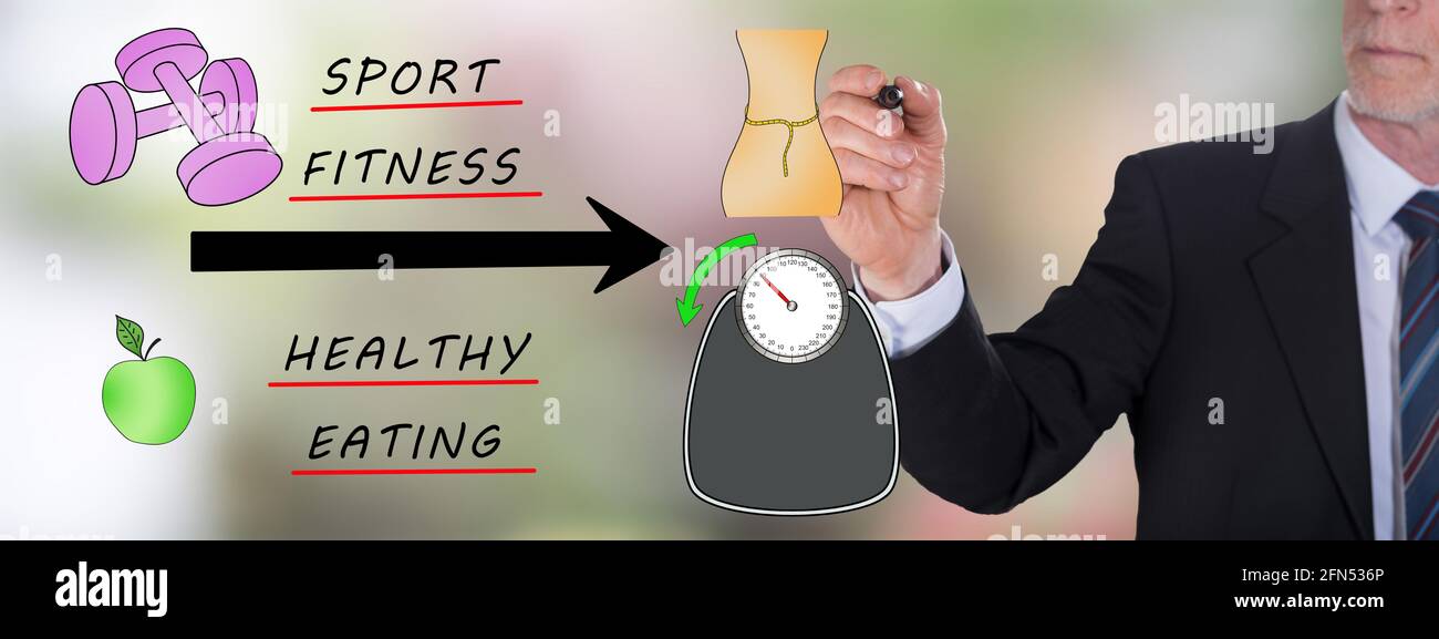 Businessman drawing a weightloss concept Stock Photo - Alamy