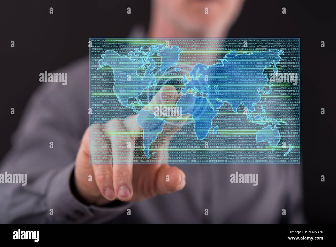 Man touching a data transfer concept on a touch screen with his finger ...