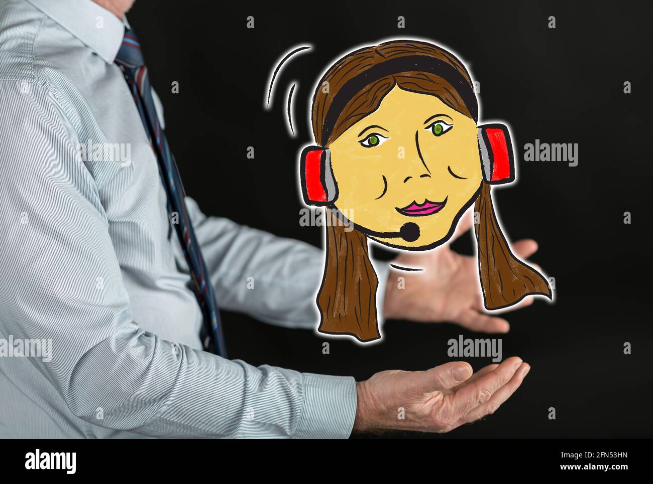 Phone support concept above the hands of a man Stock Photo - Alamy