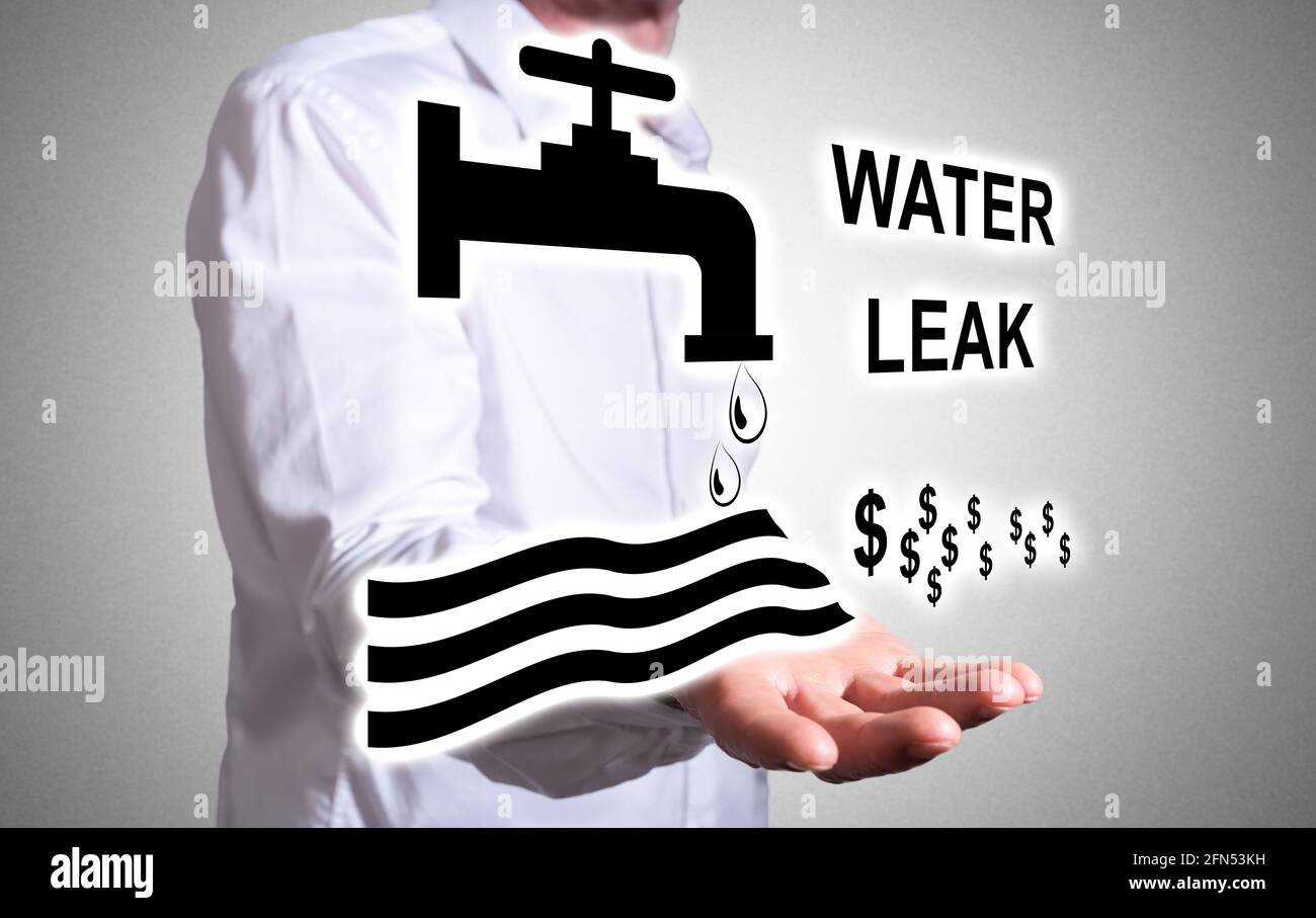 Water leak concept levitating above a human hand Stock Photo - Alamy
