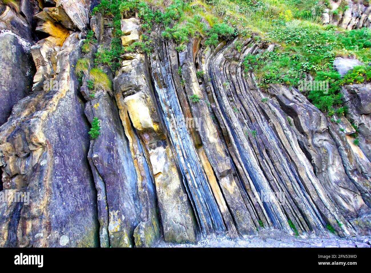 Geological Folds of Rock Layers, La concha Beach, San Sebastian ...