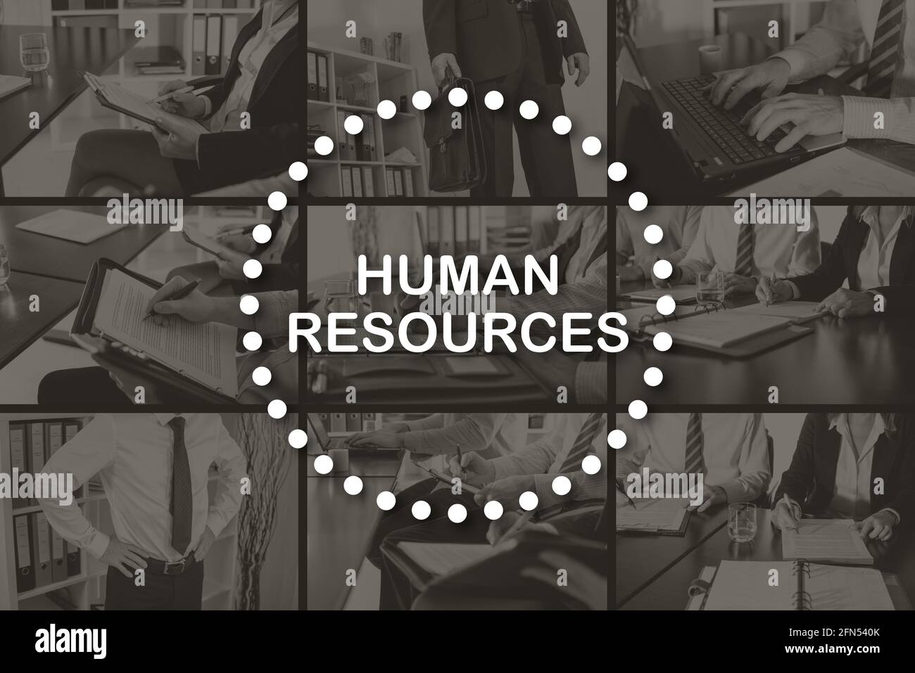 Human resources concept illustrated by pictures on background Stock ...