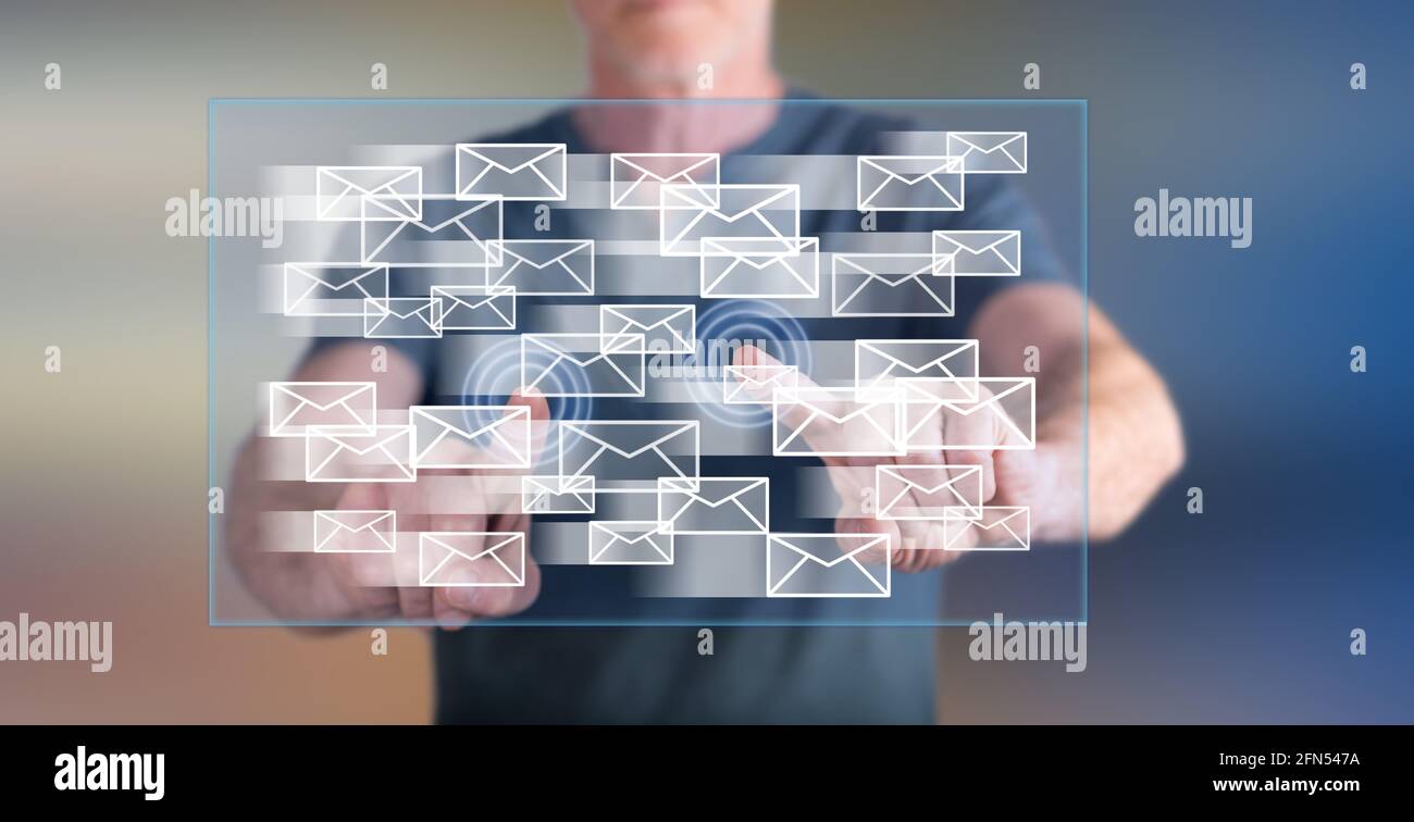 Man touching an e-mail concept on a touch screen with his fingers Stock ...