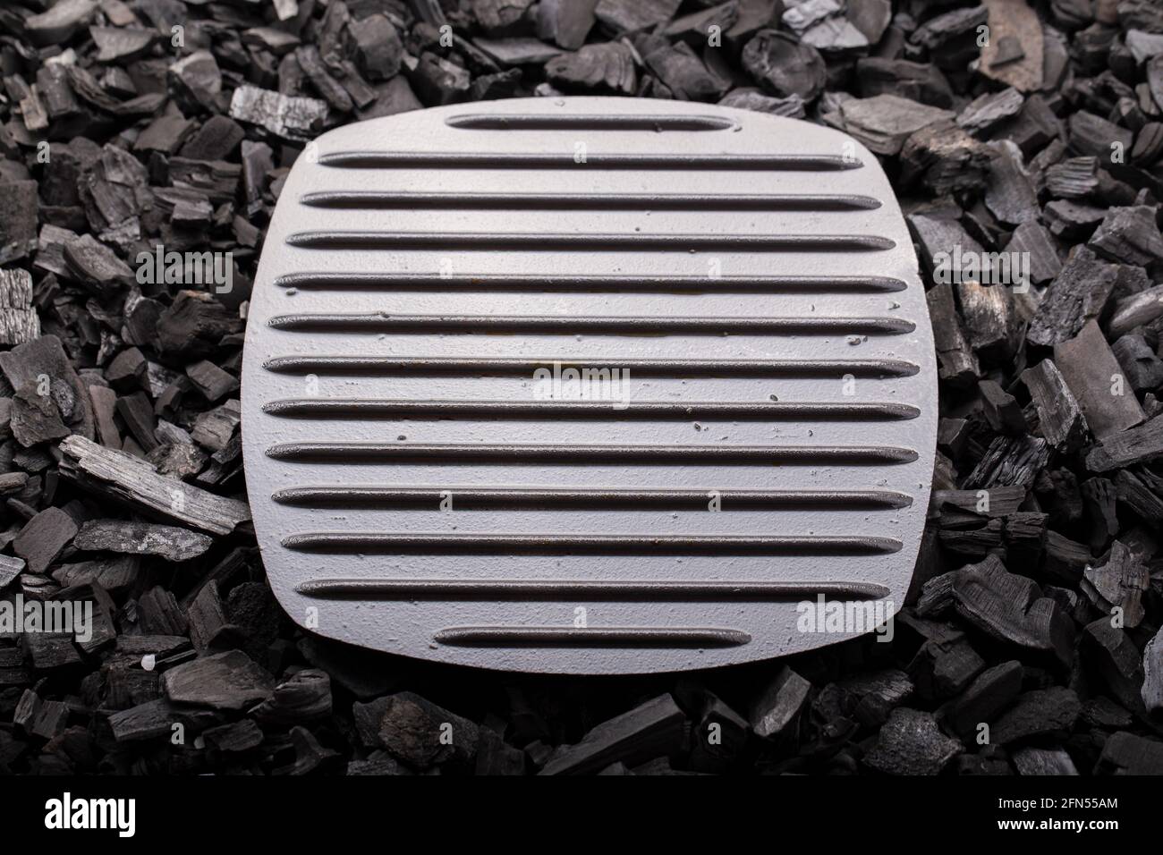 Charcoal grill black pan. Charcoal food concept. Top view Stock Photo ...