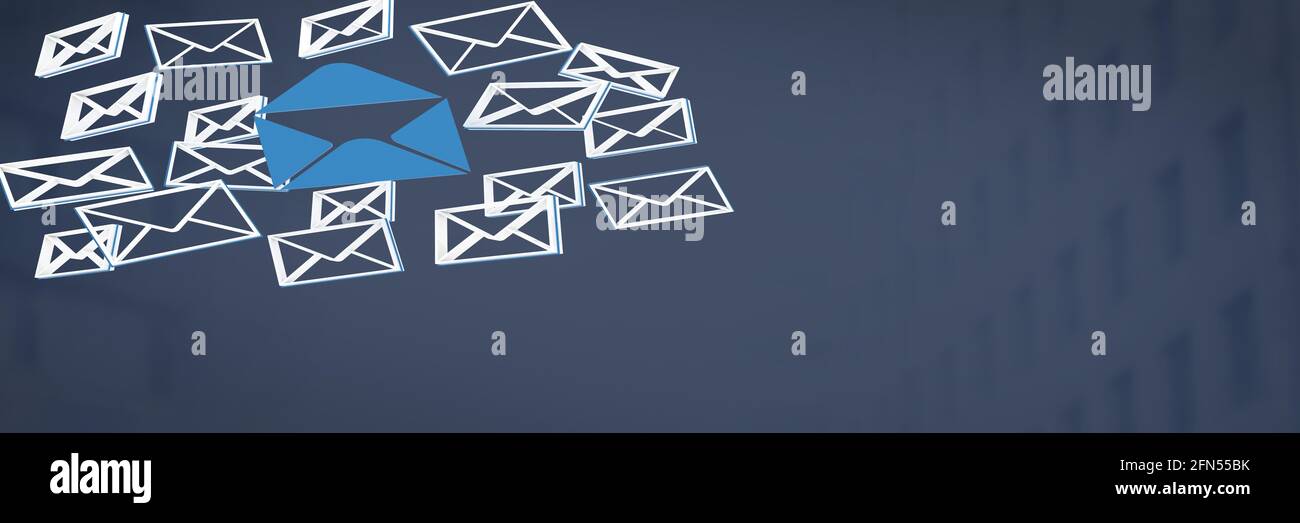 Multiple white letters and one opened blue letter in envelop against ...