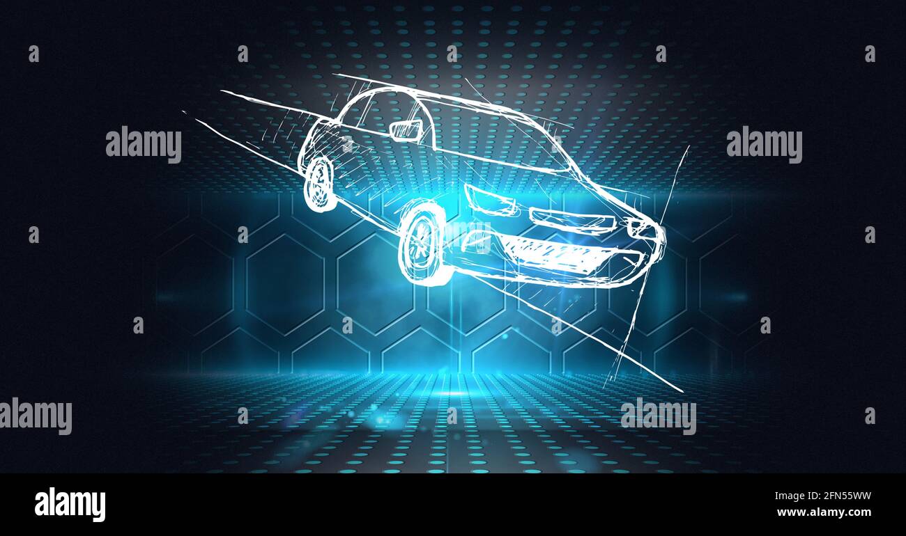Composition of digital data over car drawing Stock Photo - Alamy