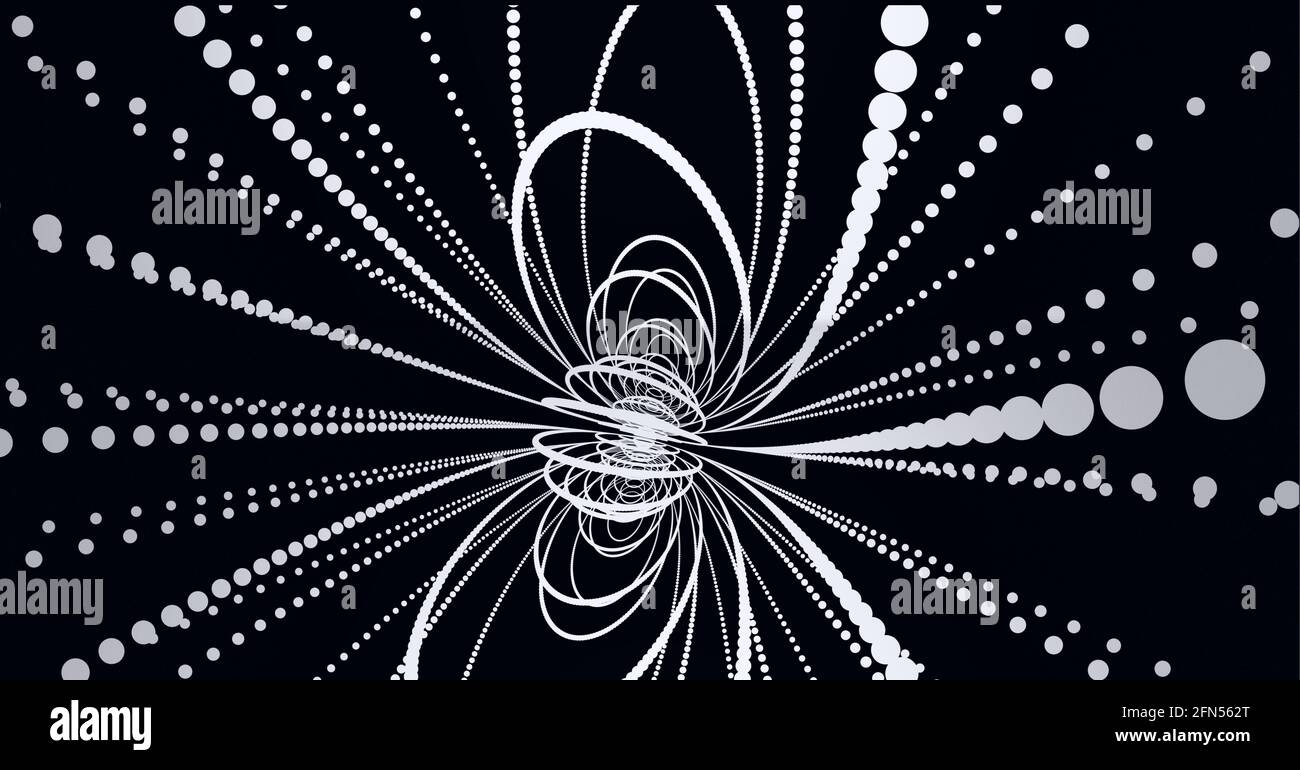Composition of white dots and lines with connections on black ...