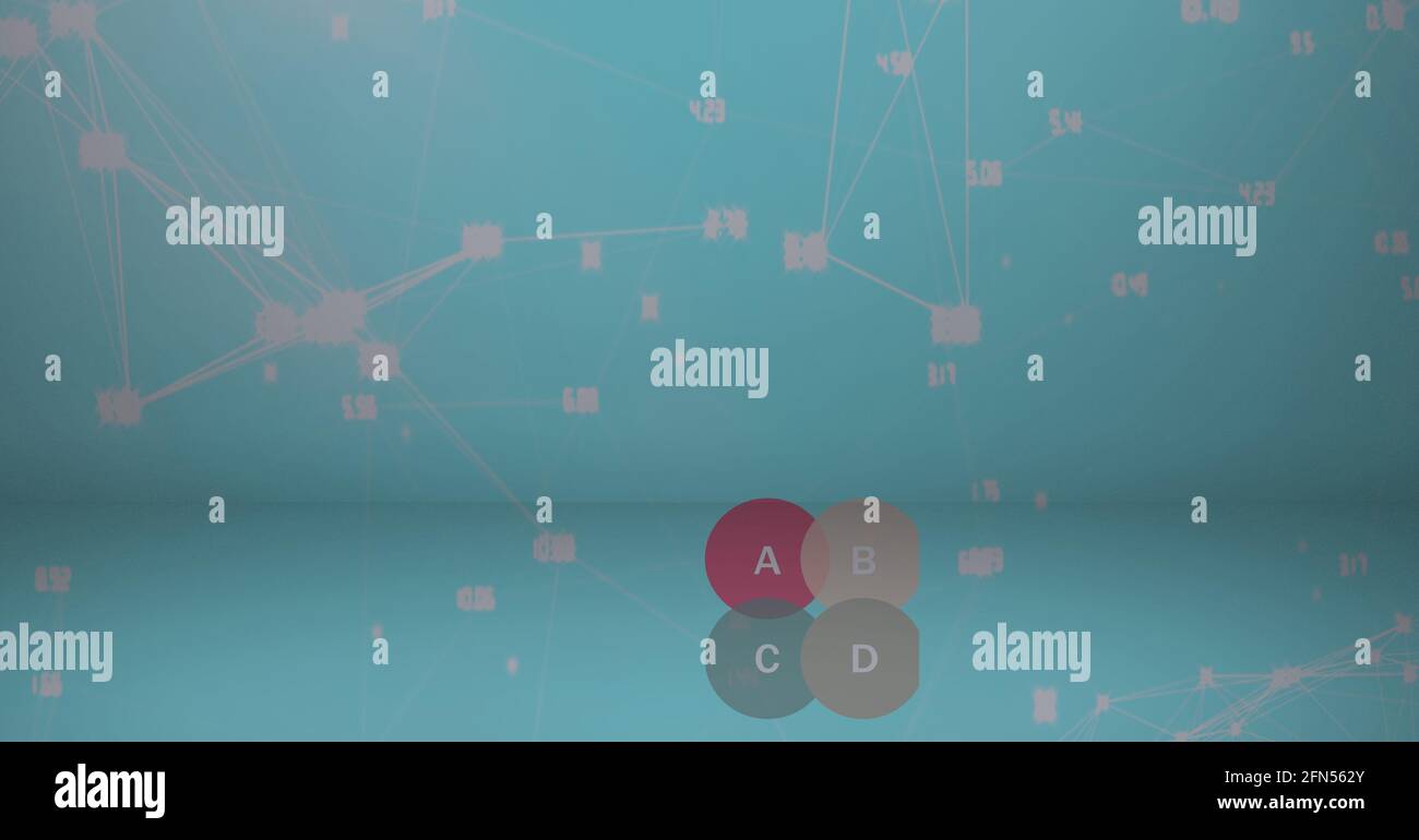 Composition of pie chart statistics and network of connections over ...