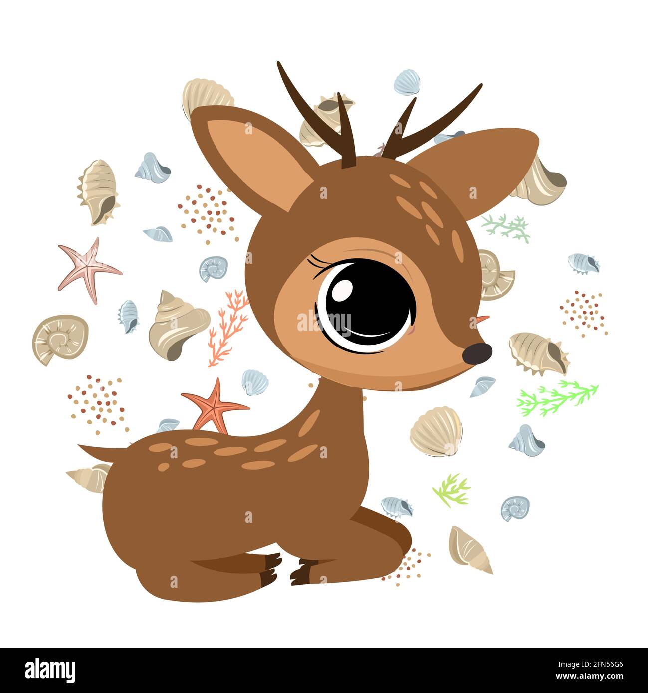 Little cub of a fawn with horns. Isolated object on a white background ...