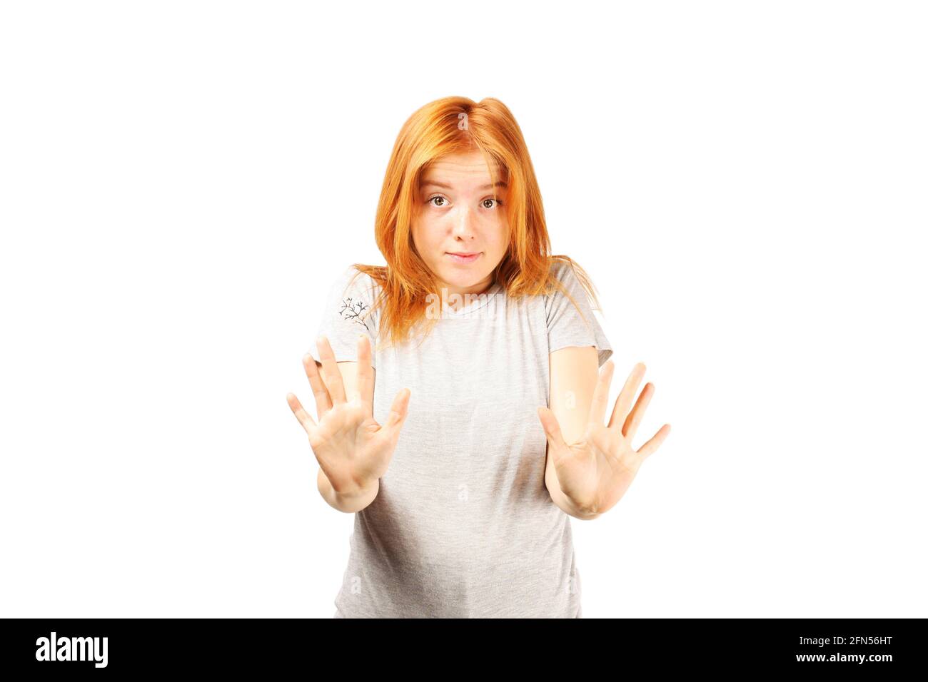 Anti harassment defensive attitude concept. Beautiful redhead young ...