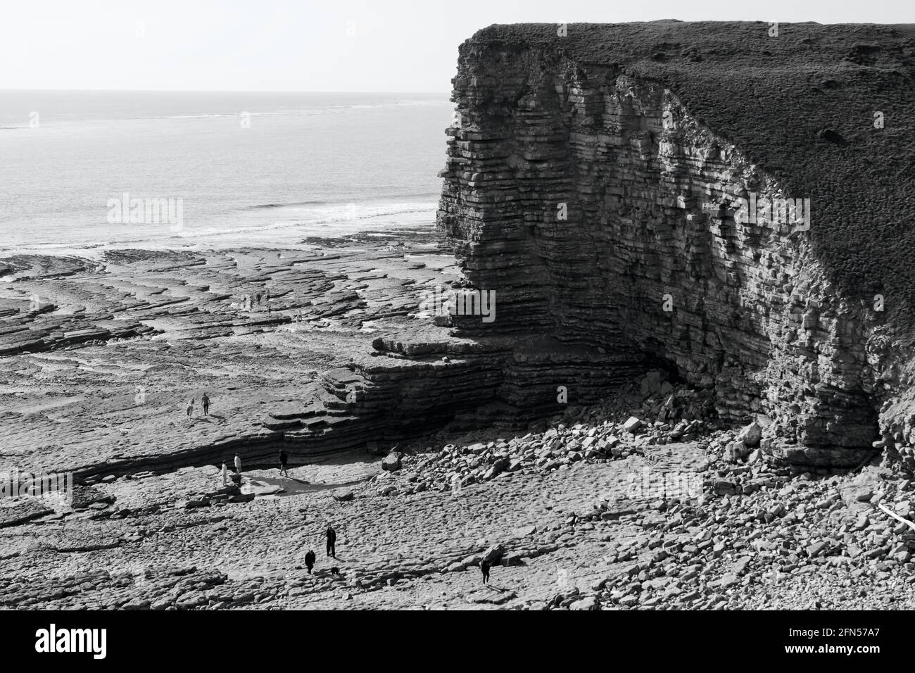 Nash Point in Llantwit Major, South Wales. The high cliffs and pathways ...