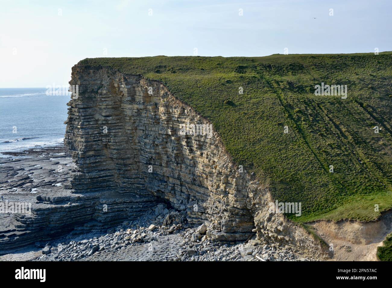 Nash Point in Llantwit Major, South Wales. The high cliffs and pathways ...