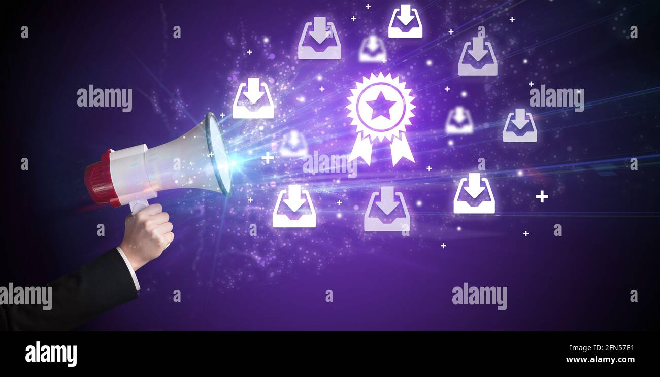Young person with megaphone and business icon Stock Photo - Alamy