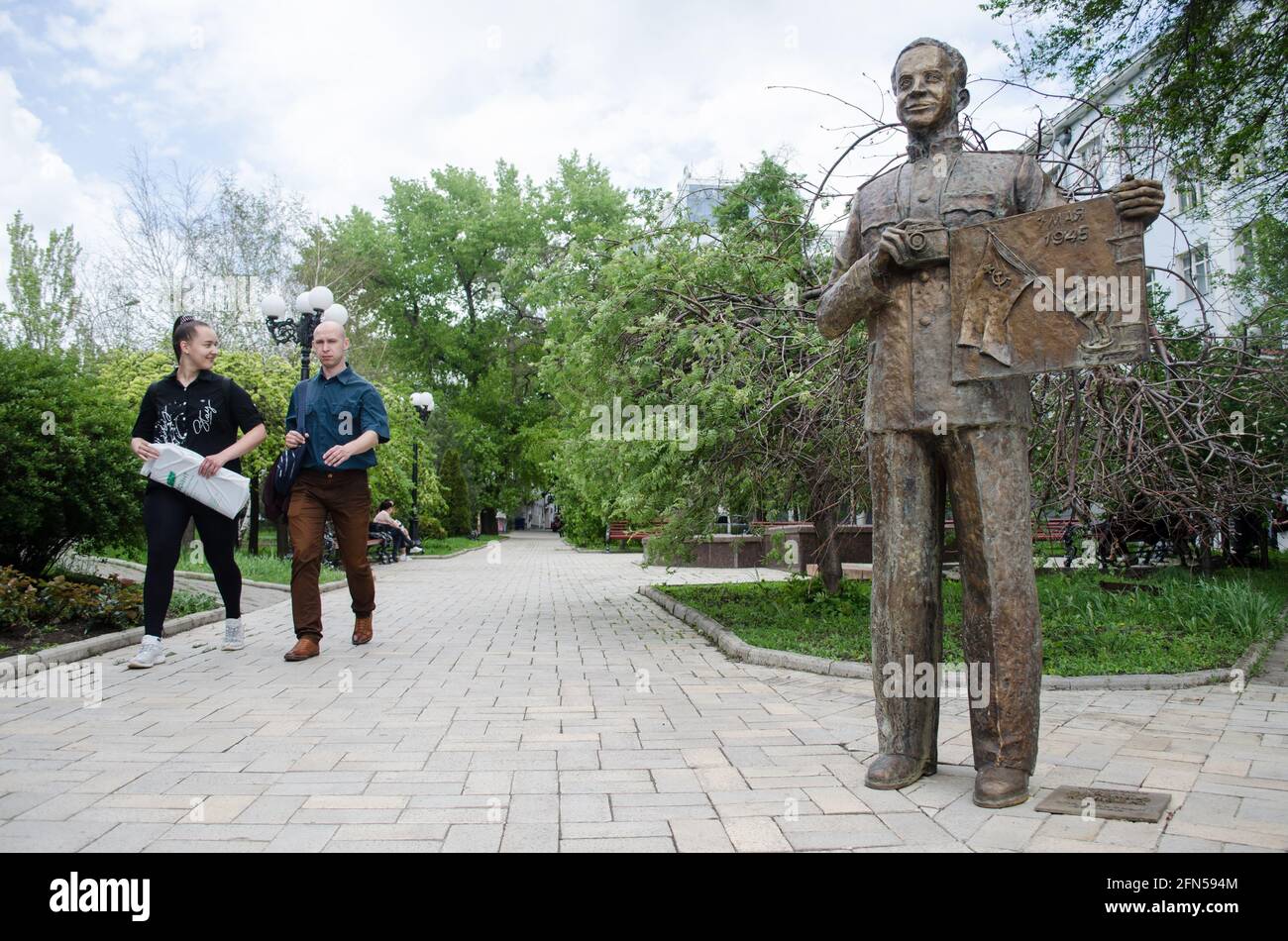 May 14, 2021. Donetsk region, Ukraine. Monument to Soviet photographer ...