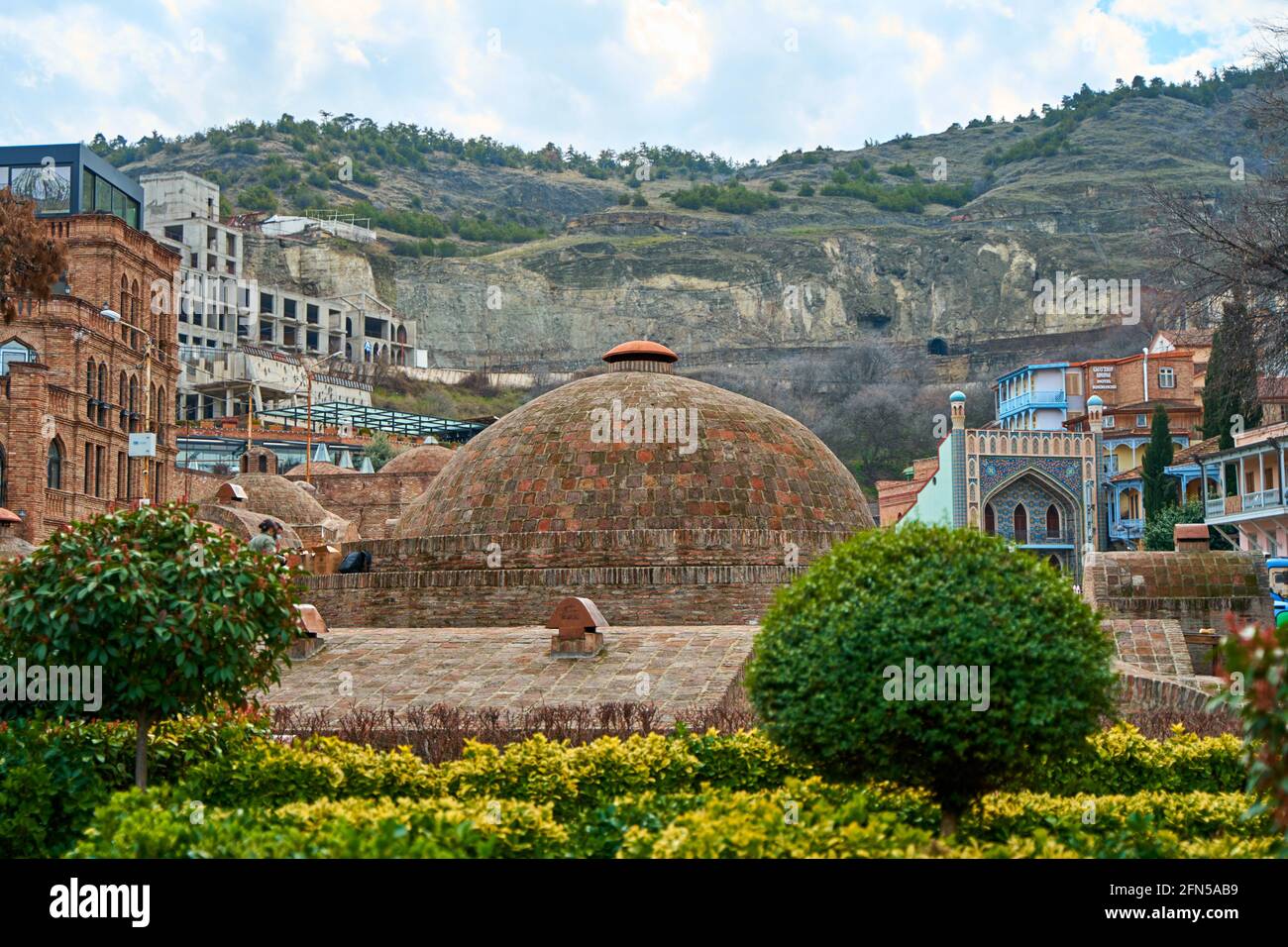 Popular city landmark in Tbilisi. Ancient underground complex of sulfur ...