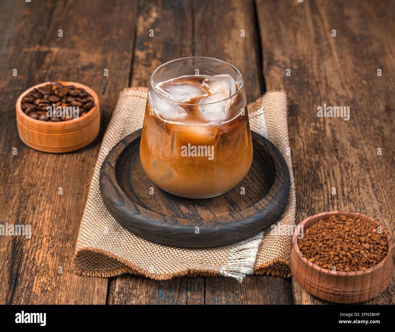 Iced coffee on a wooden background. A refreshing, invigorating drink ...