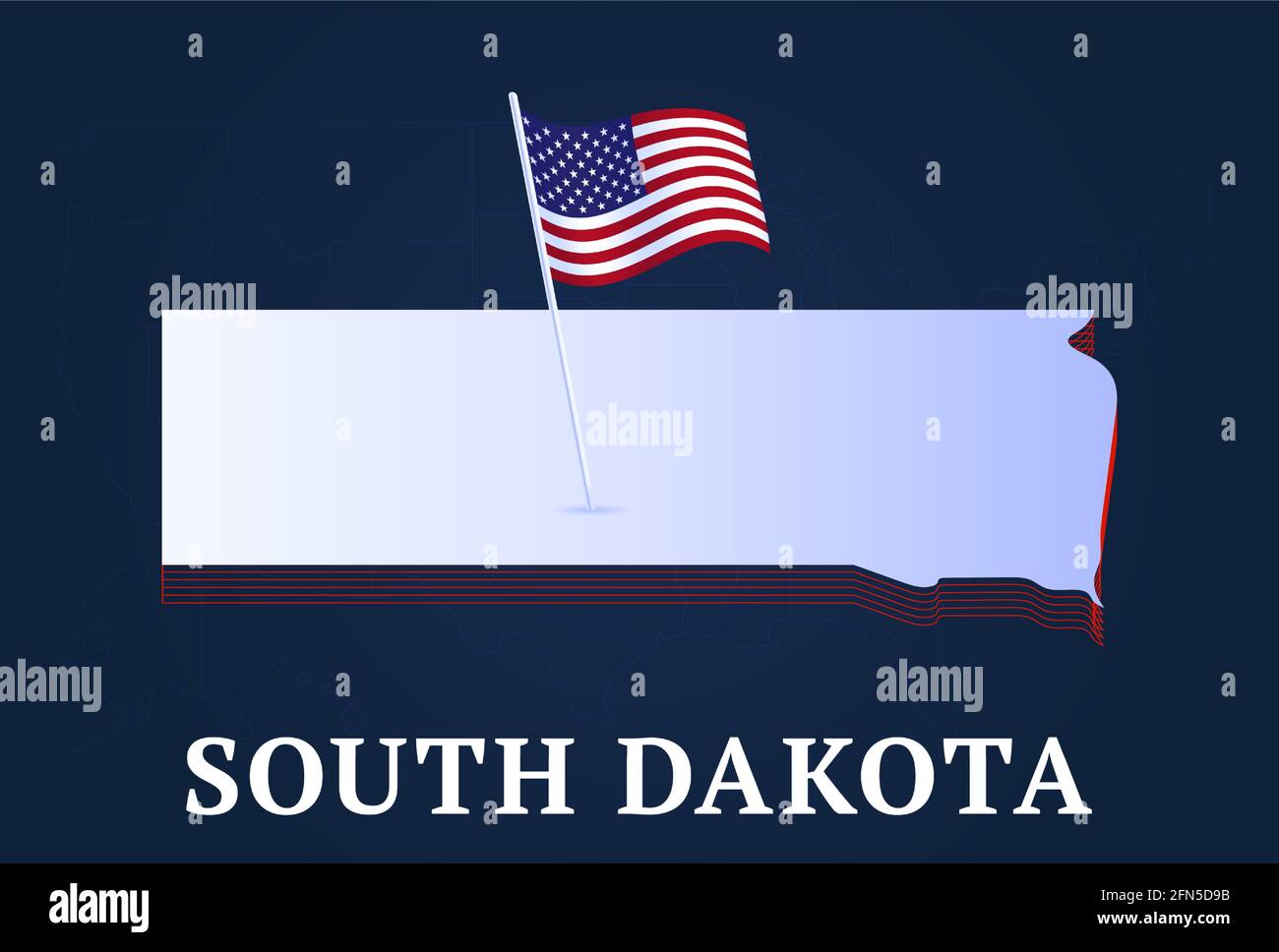 south dakota state Isometric map and USA national flag 3D isometric ...