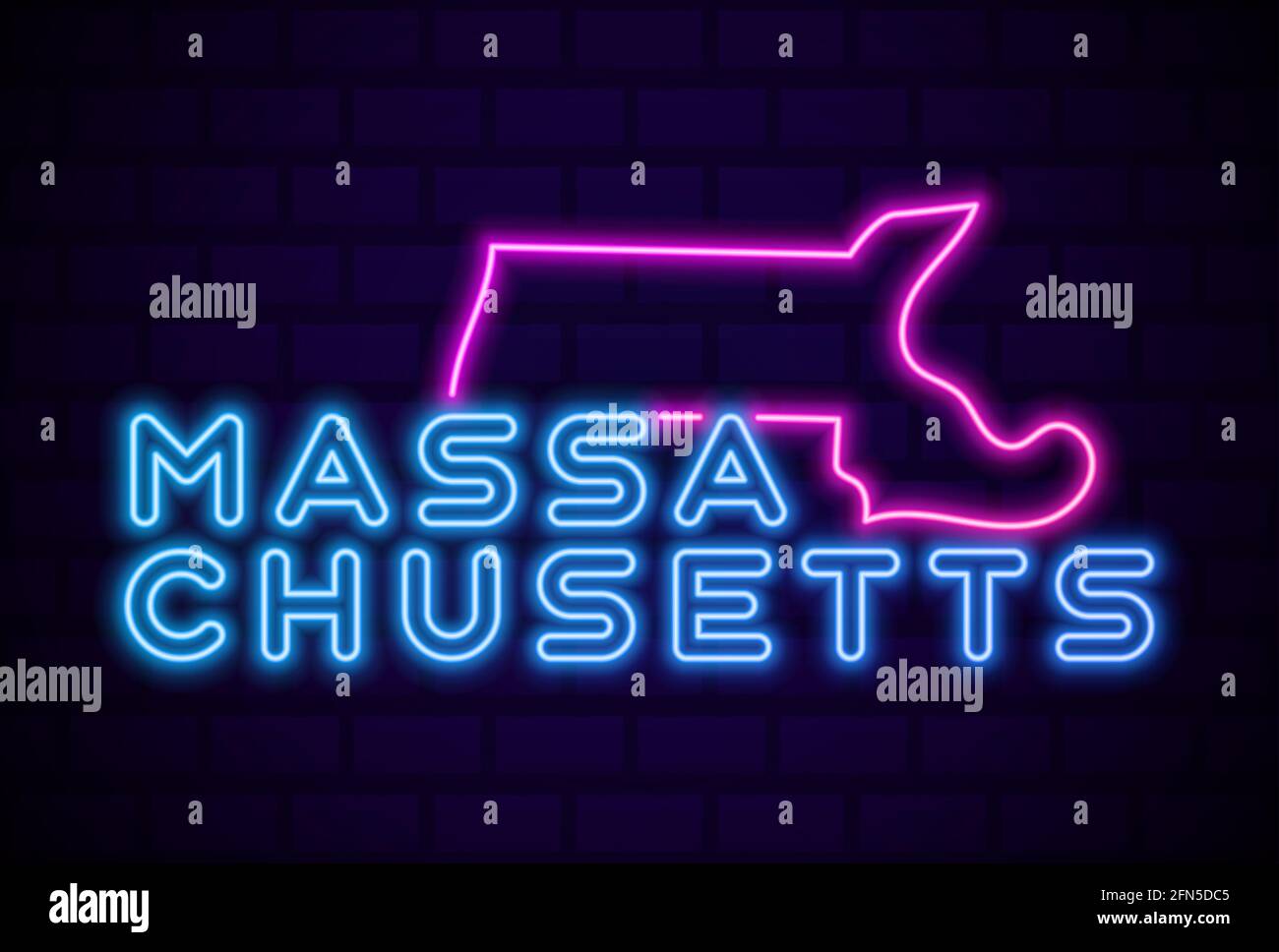 massachusetts US state glowing neon lamp sign Realistic vector ...