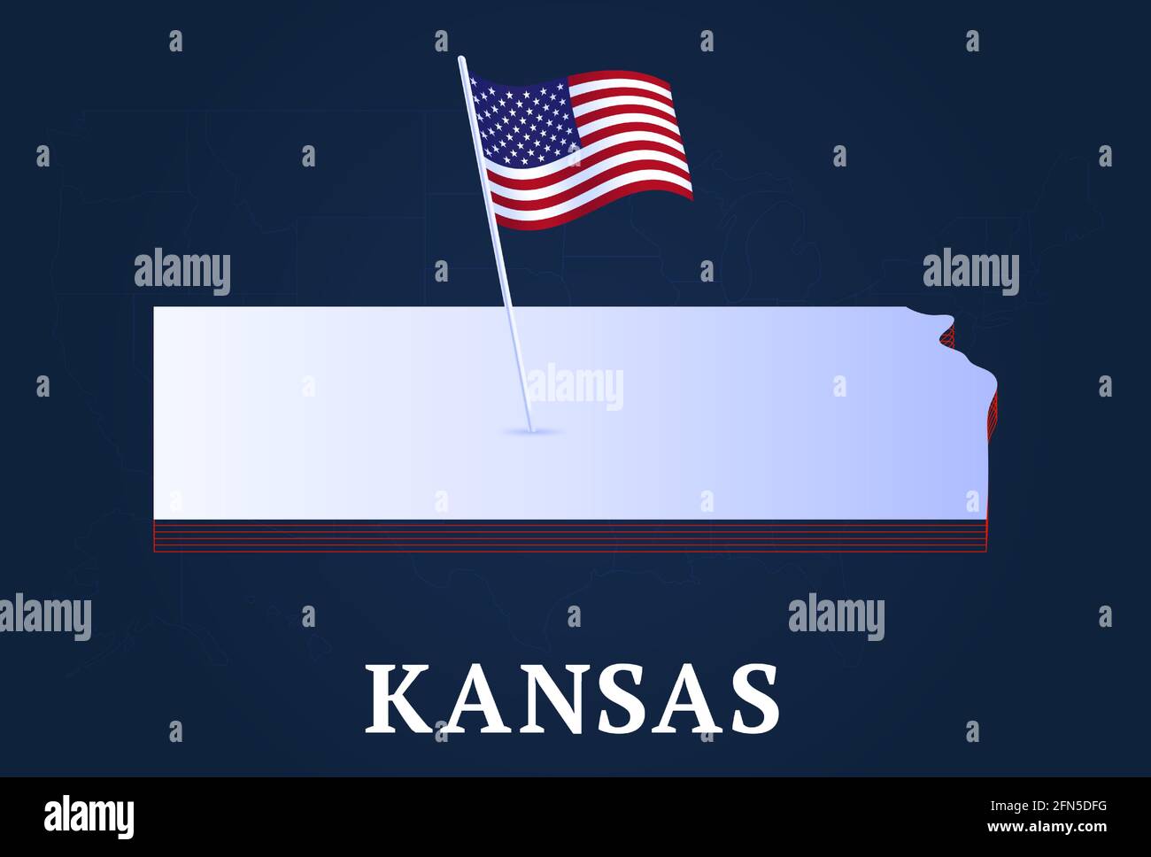 kansas state Isometric map and USA national flag 3D isometric shape of ...
