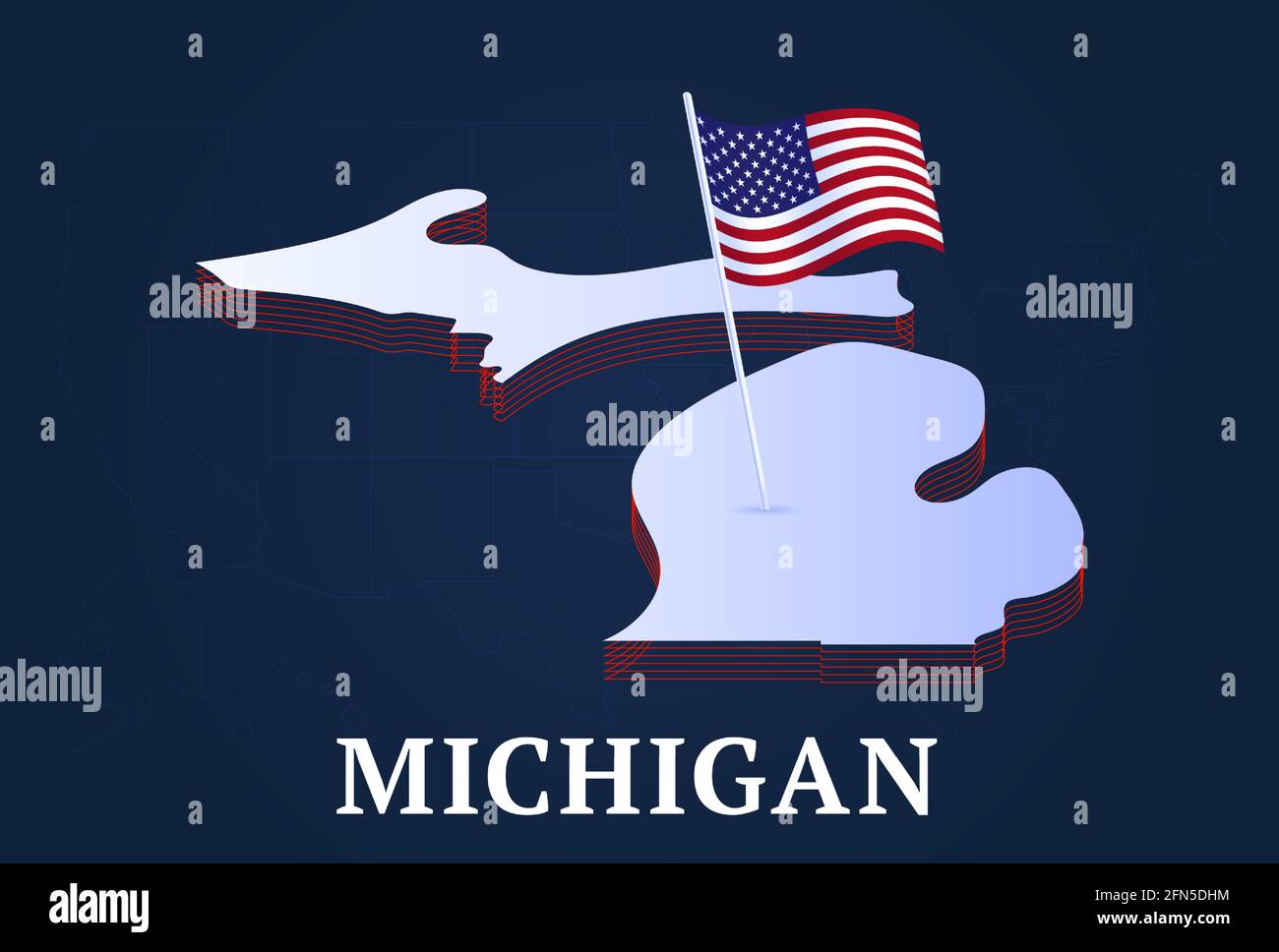 michigan state Isometric map and USA national flag 3D isometric shape ...