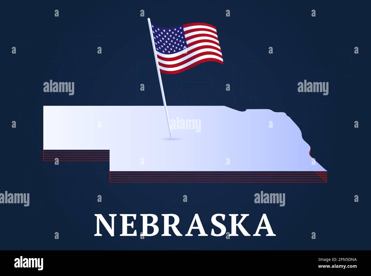 nebraska state Isometric map and USA national flag 3D isometric shape ...