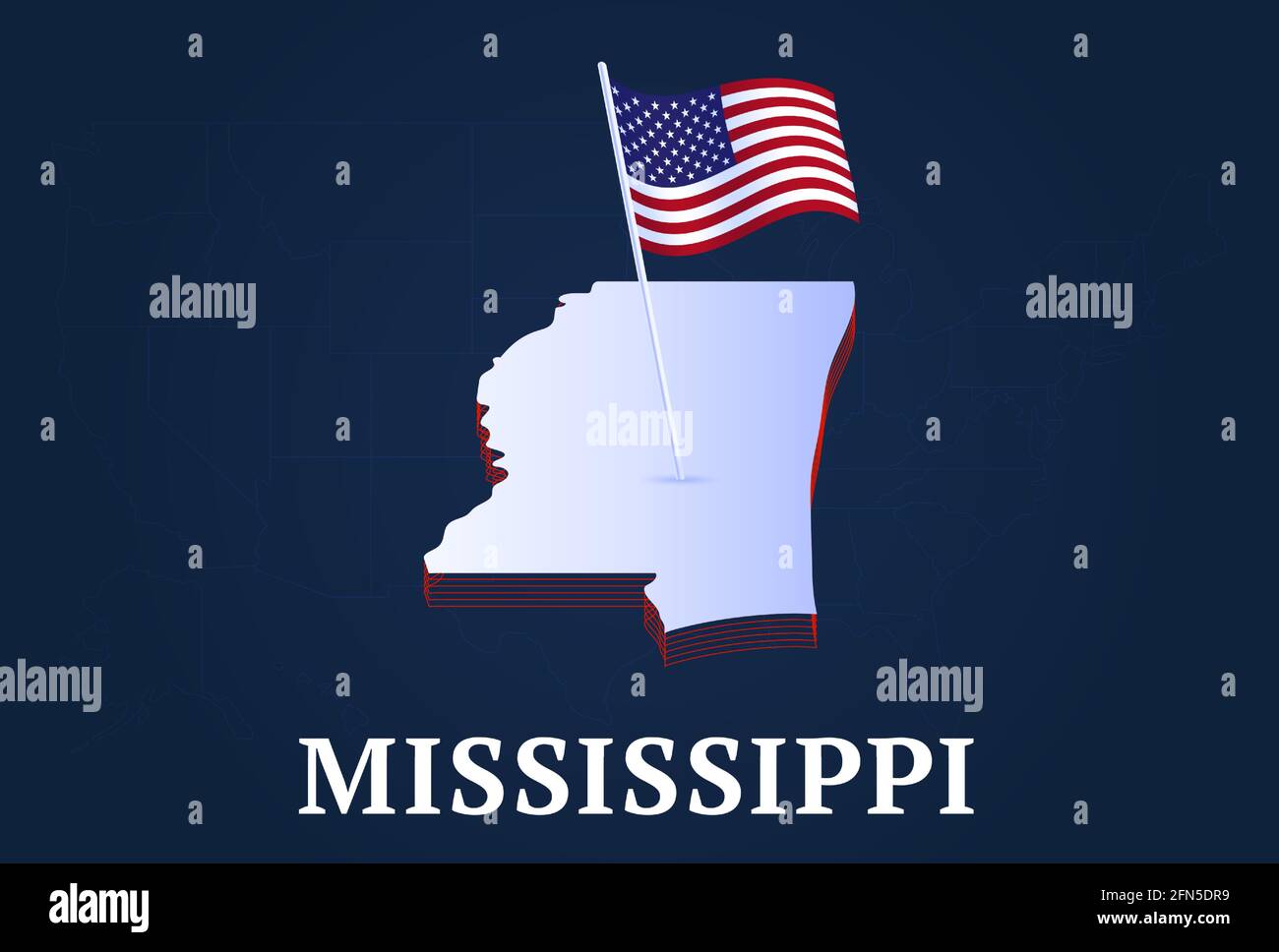mississippi state Isometric map and USA national flag 3D isometric ...
