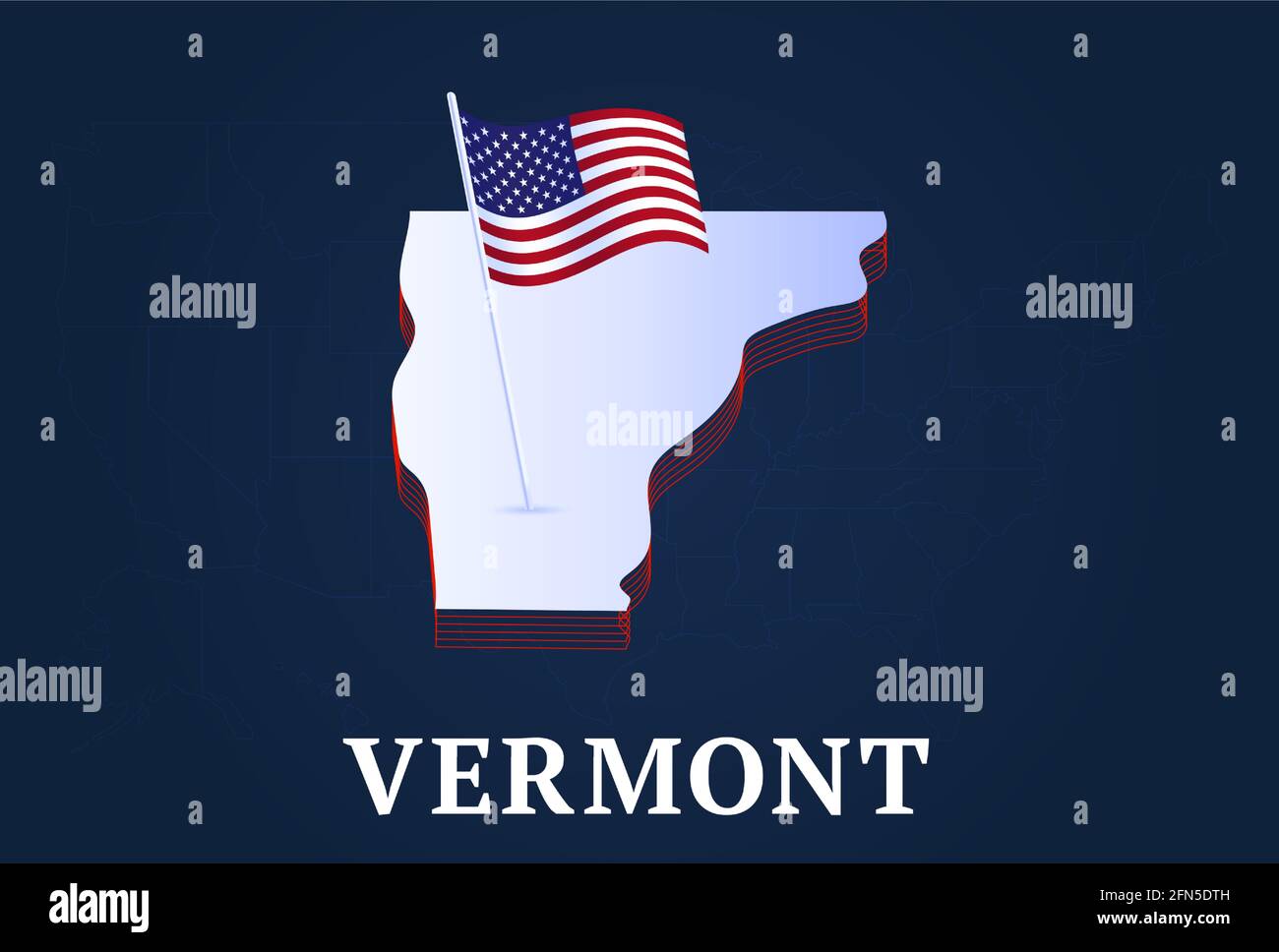 vermont state Isometric map and USA national flag 3D isometric shape of ...