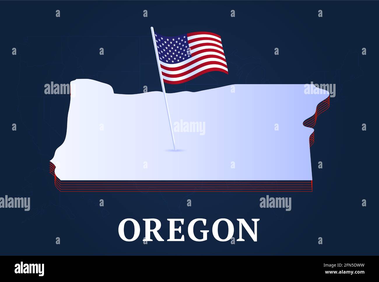 oregon state Isometric map and USA national flag 3D isometric shape of ...