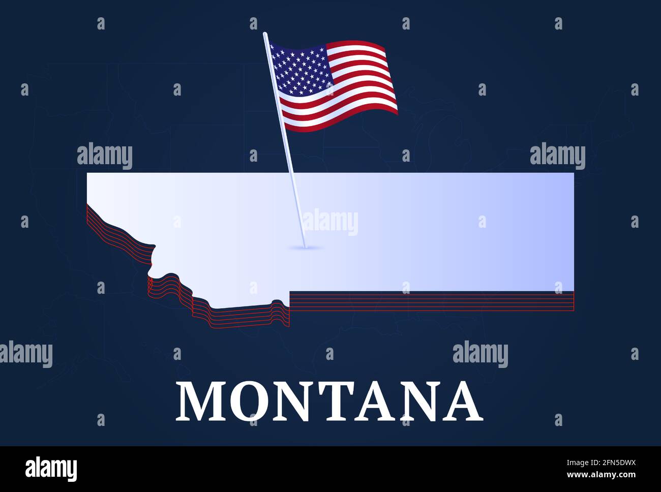 montana state Isometric map and USA national flag 3D isometric shape of ...