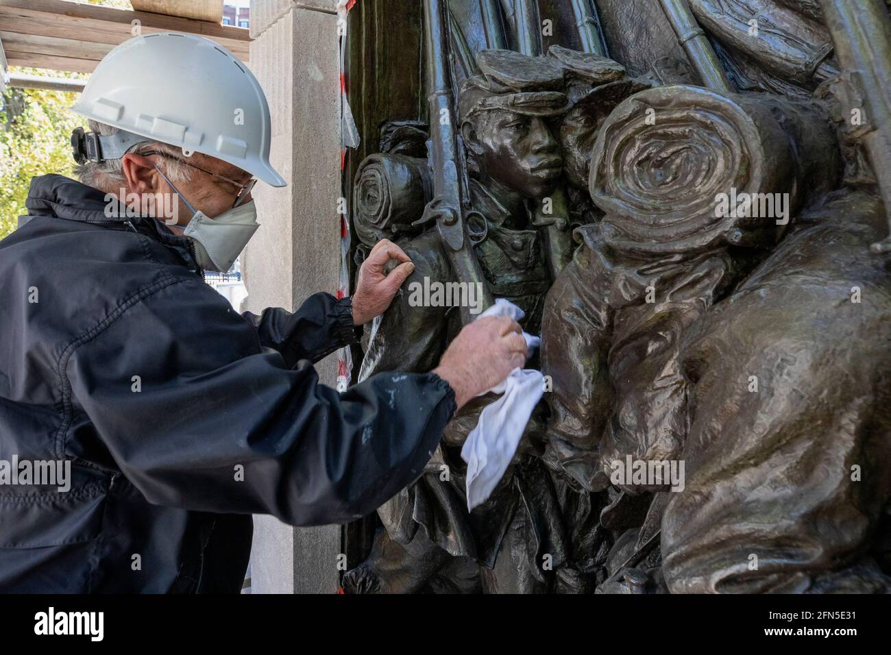 Restoration of the bronze relief sculpture of Robert Gould Shaw and the ...