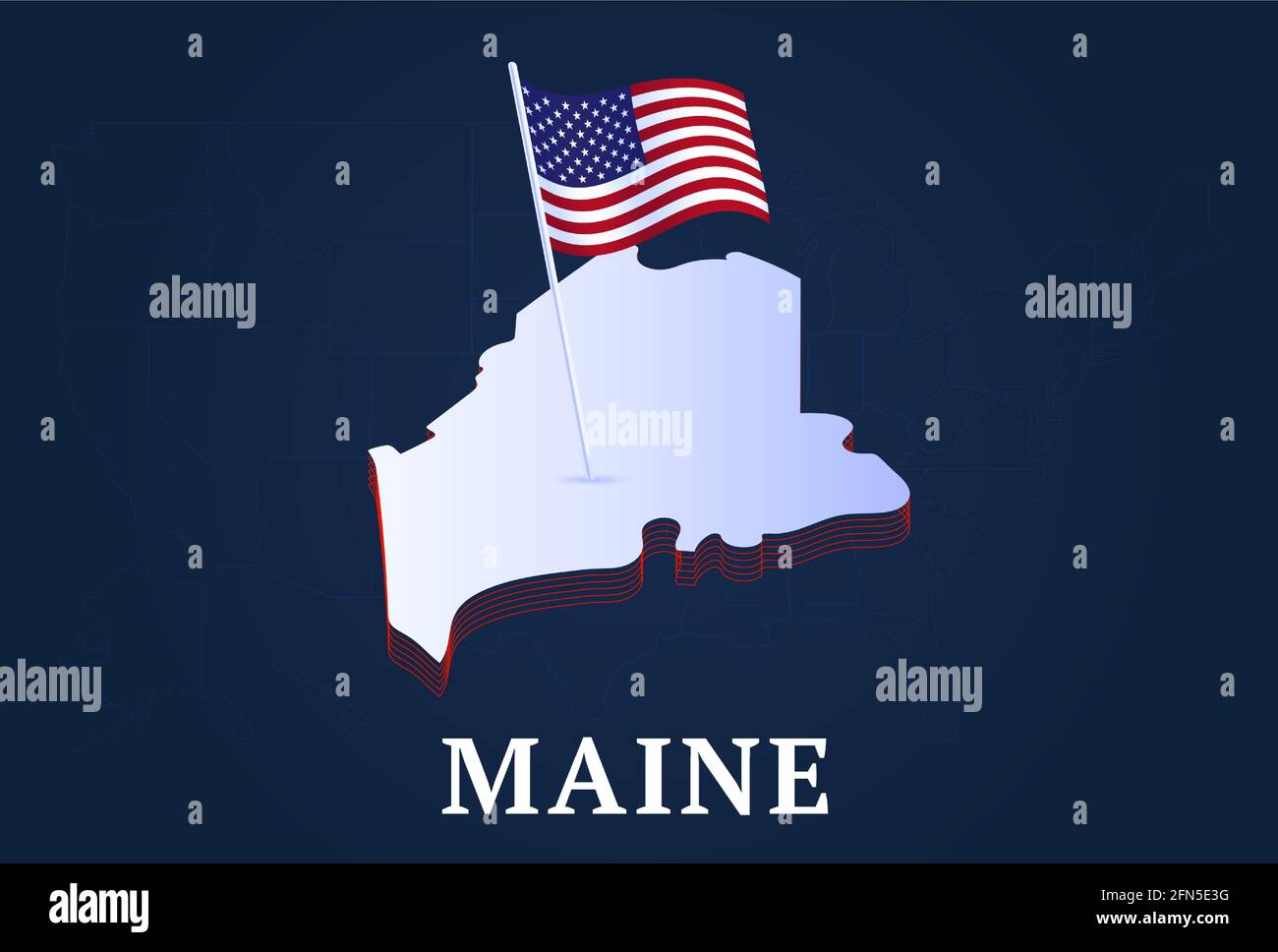 maine state Isometric map and USA national flag 3D isometric shape of ...